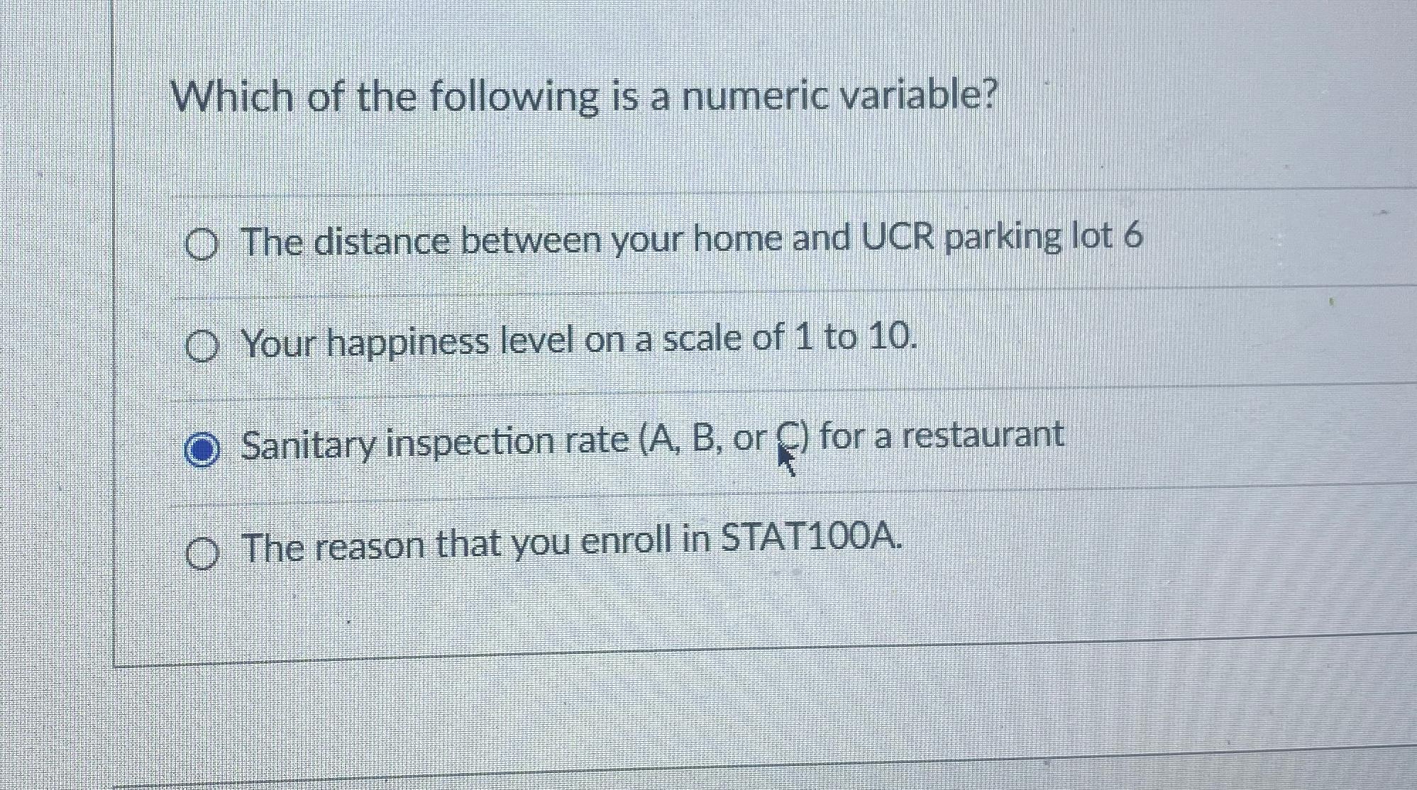 Solved Which of the following is a numeric variable?The | Chegg.com