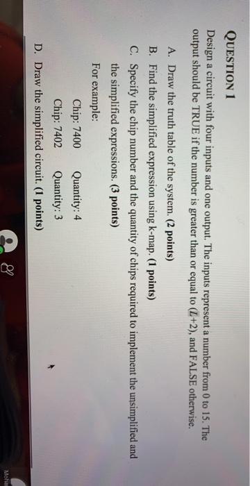 Solved QUESTION 1 Design a circuit with four inputs and one | Chegg.com