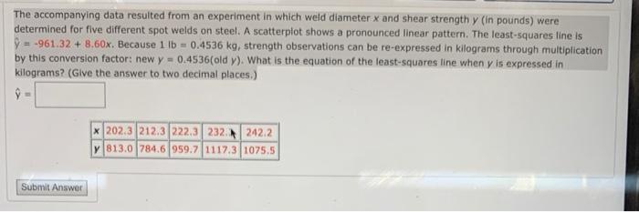 Solved The accompanying data resulted from an experiment in | Chegg.com