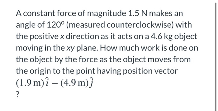 Solved A constant force of magnitude 1.5 N makes an angle of | Chegg.com
