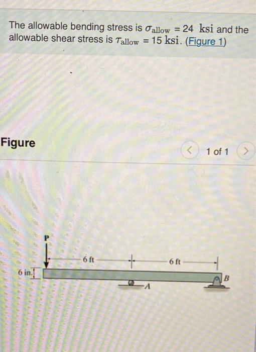 Solved The allowable bending stress is O allow 24 ksi and | Chegg.com
