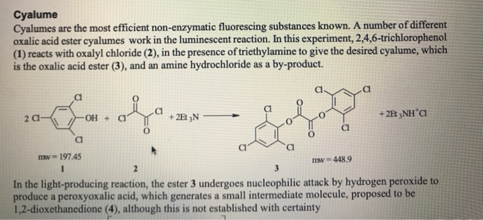 Solved Cyalume Cyalumes are the most efficient non-enzymatic | Chegg.com