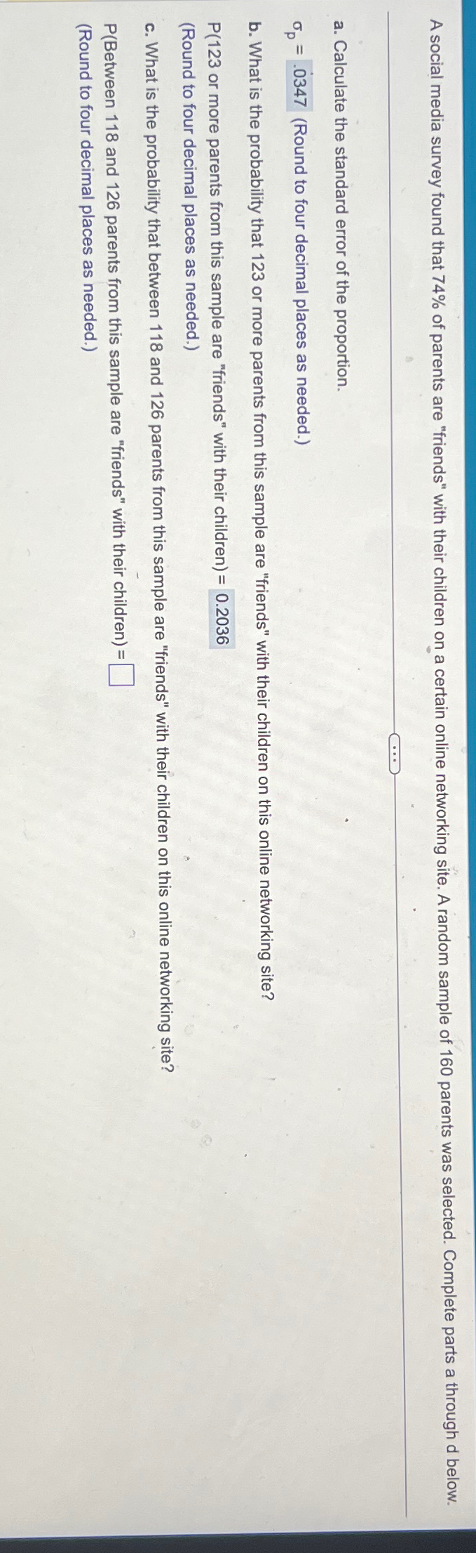 Solved a. ﻿Calculate the standard error of the | Chegg.com