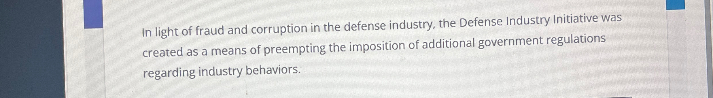Solved In light of fraud and corruption in the defense | Chegg.com