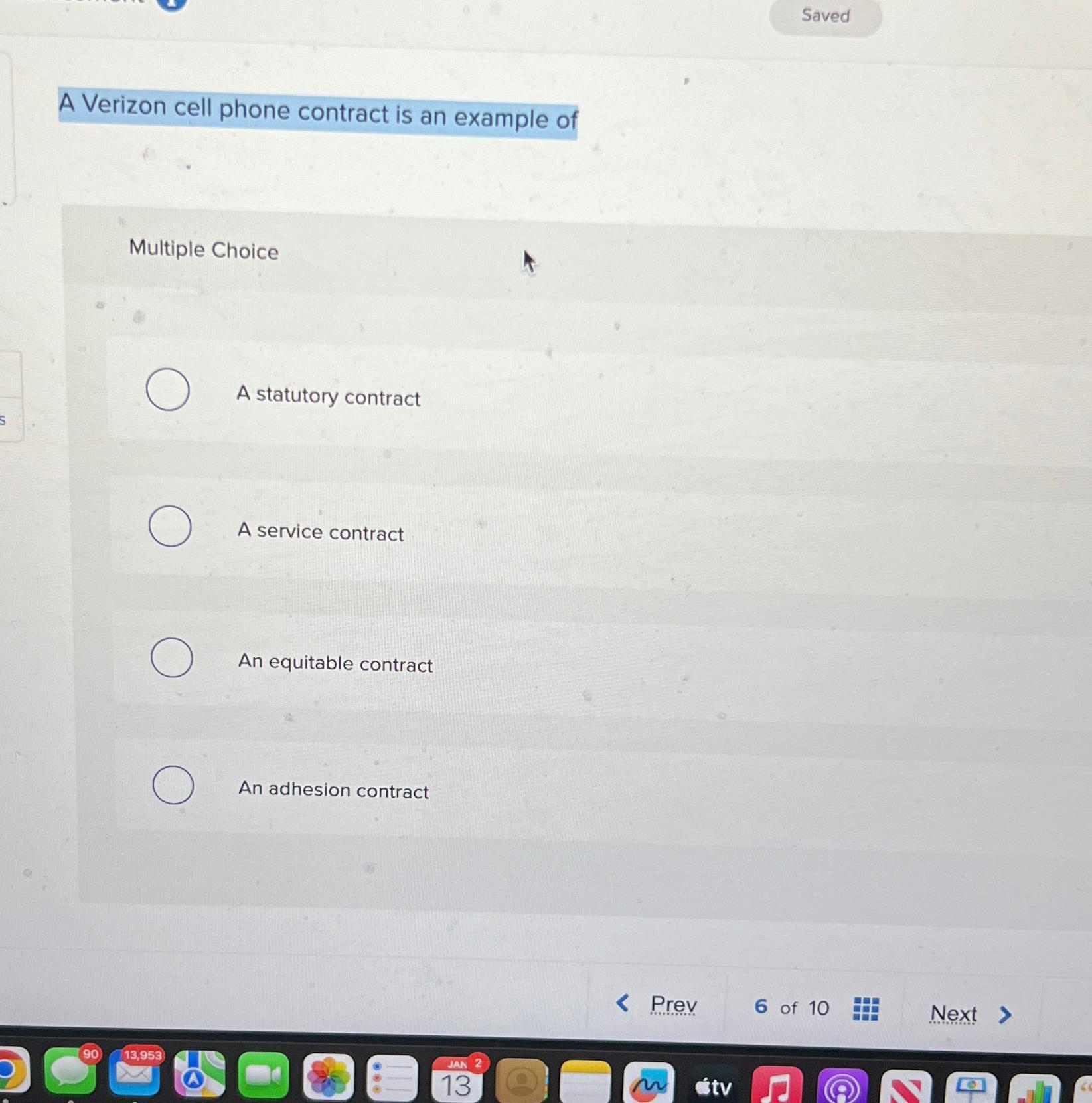 Solved A Verizon cell phone contract is an example | Chegg.com