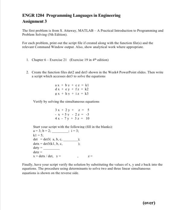 Solved ENGR 1204 Programming Languages in Engineering | Chegg.com