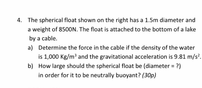 Solved 4. The spherical float shown on the right has a 1.5m | Chegg.com