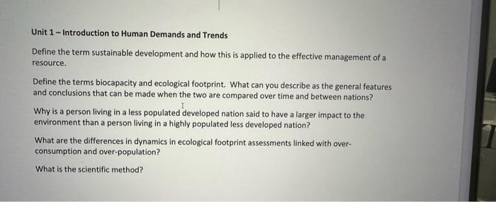 Solved Unit 1 - Introduction to Human Demands and Trends | Chegg.com