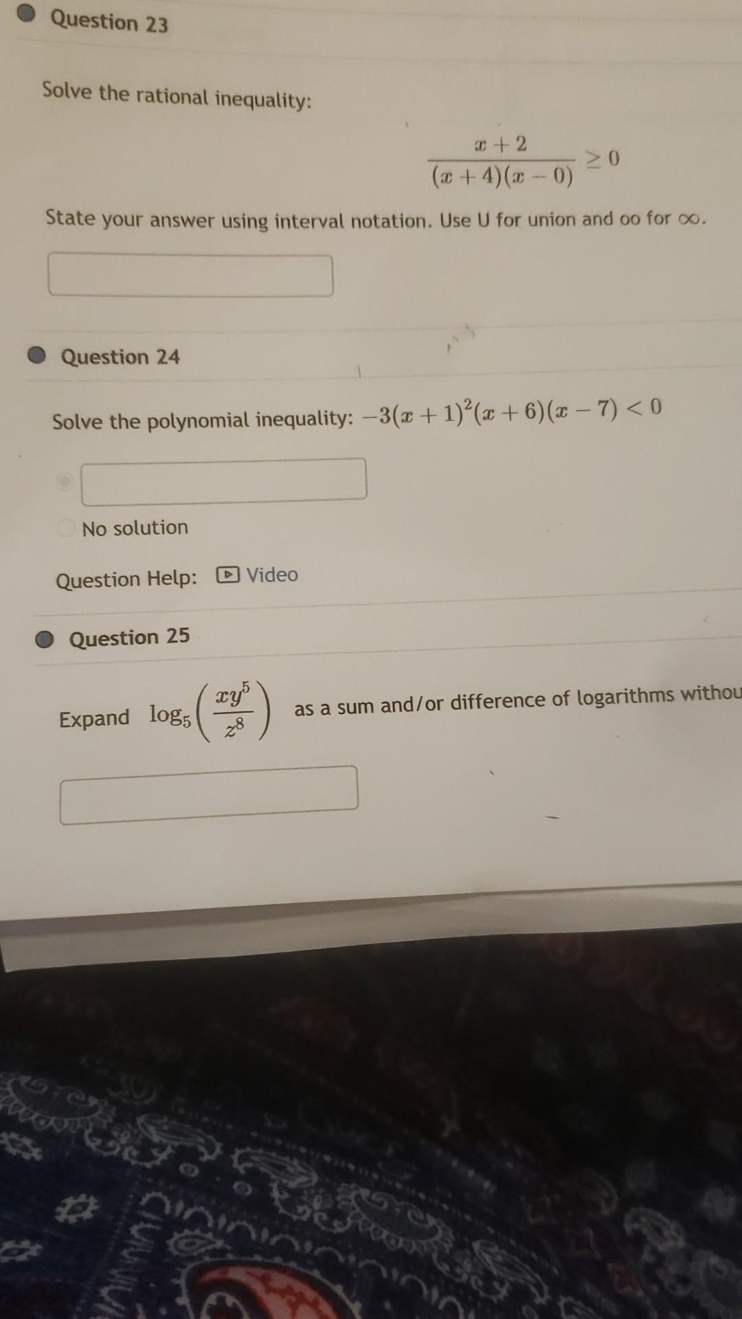 Solved Solve the rational inequality: (x+4)(x−0)x+2≥0 State | Chegg.com