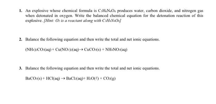 Solved 1. An explosive whose chemical formula is CH.N.O. | Chegg.com
