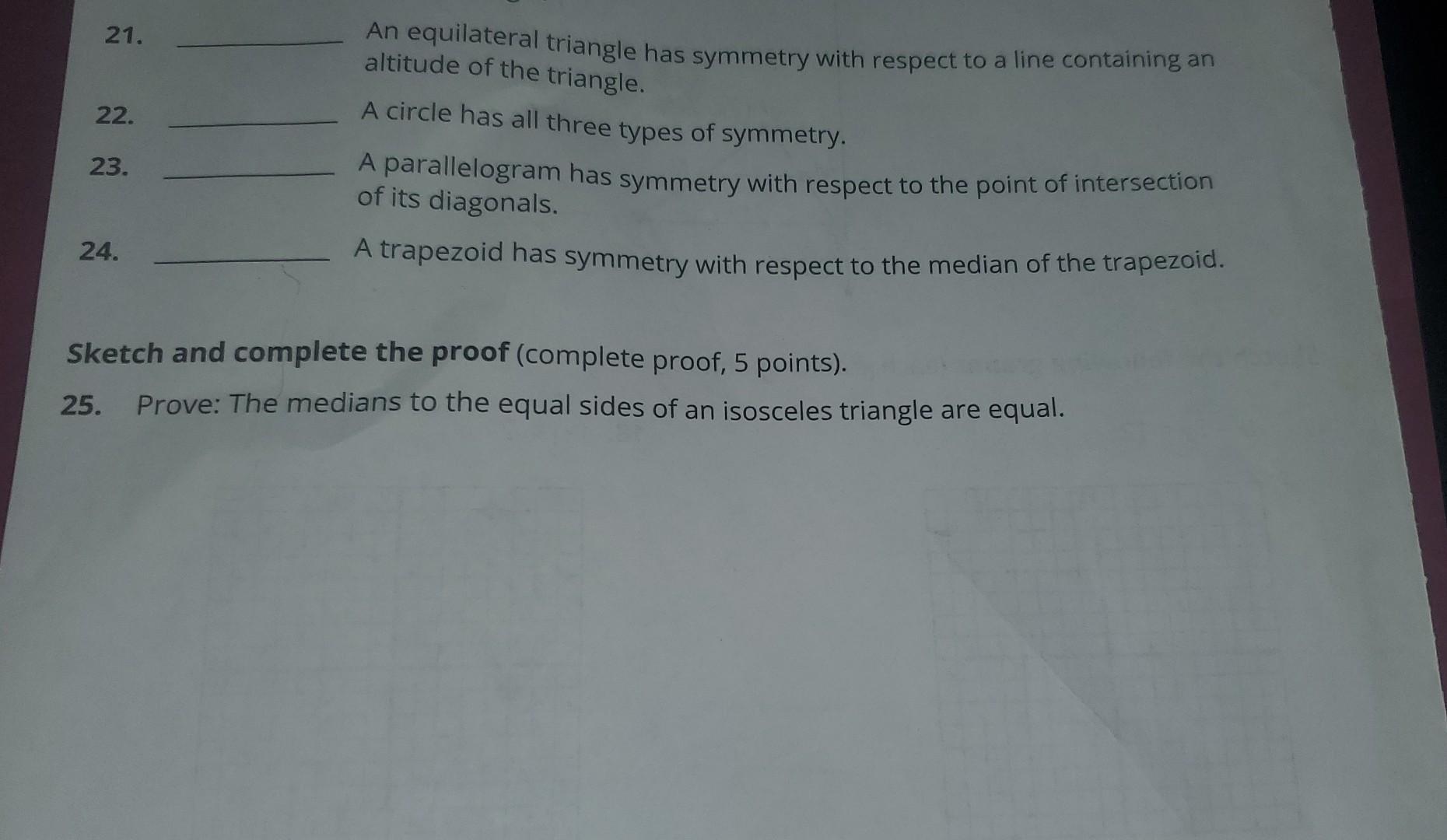 Solved 21. An equilateral triangle has symmetry with respect | Chegg.com