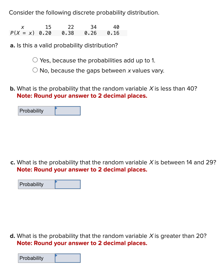 Solved Consider the following discrete probability | Chegg.com