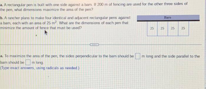 Solved A rectangular pen is built with one side against a | Chegg.com