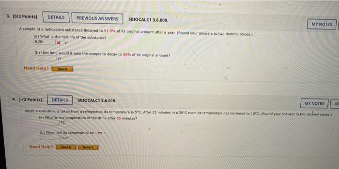 Solved 3. 10/2 Points DETAILS PREVIOUS ANSWERS SBIOCALC1 | Chegg.com Solved 3. 10/2 Points DETAILS PREVIOUS ANSWERS SBIOCALC1 | Chegg.com