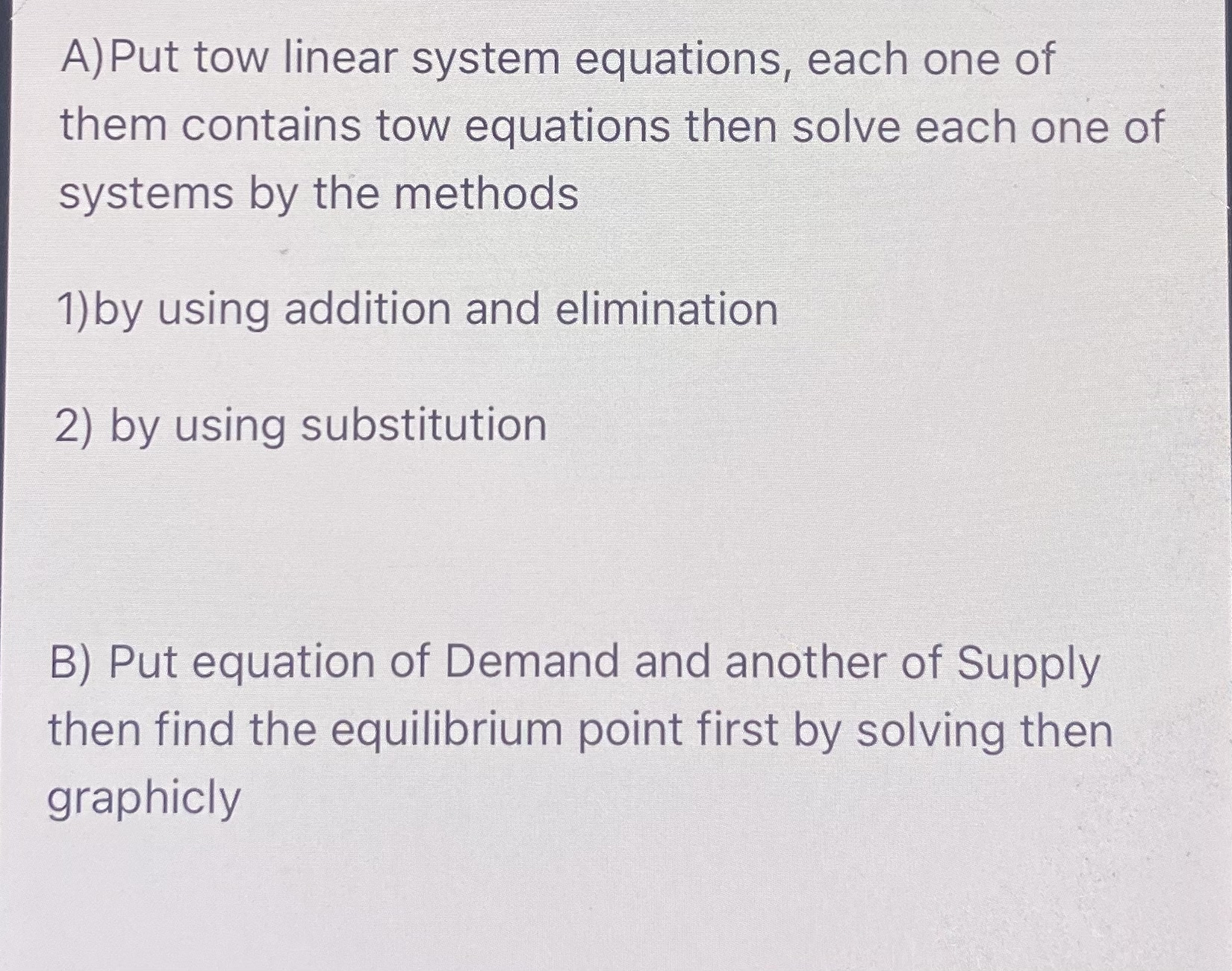 Solved A)Put tow linear system equations, each one of them | Chegg.com