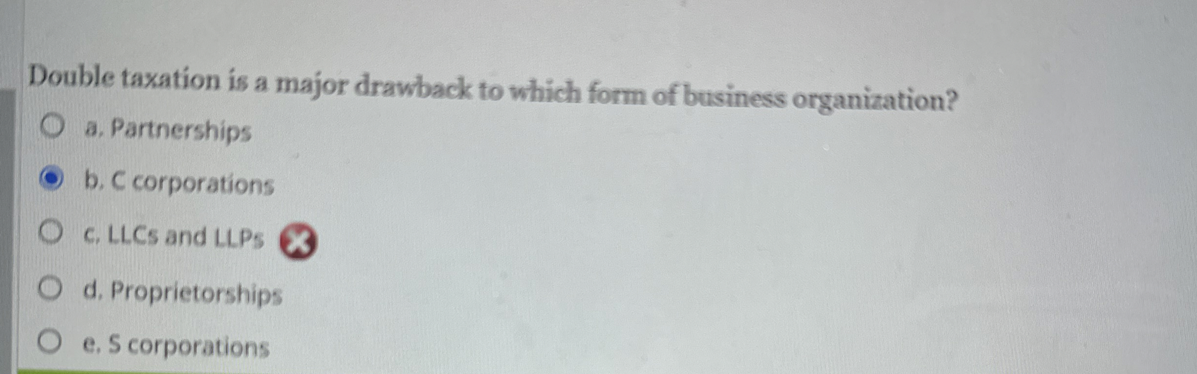 Solved Double taxation is a major drawback to which form of | Chegg.com
