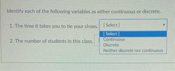 Solved Identify each of the following variables as either | Chegg.com