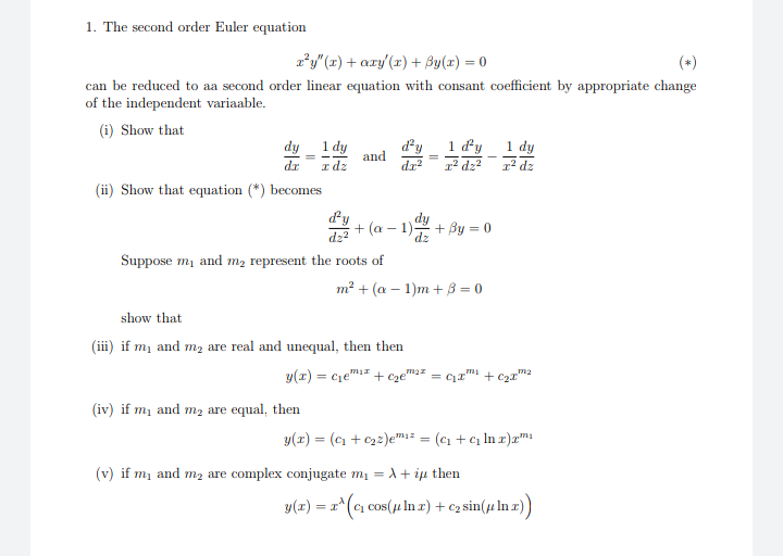 Solved 1. The second order Euler equation | Chegg.com