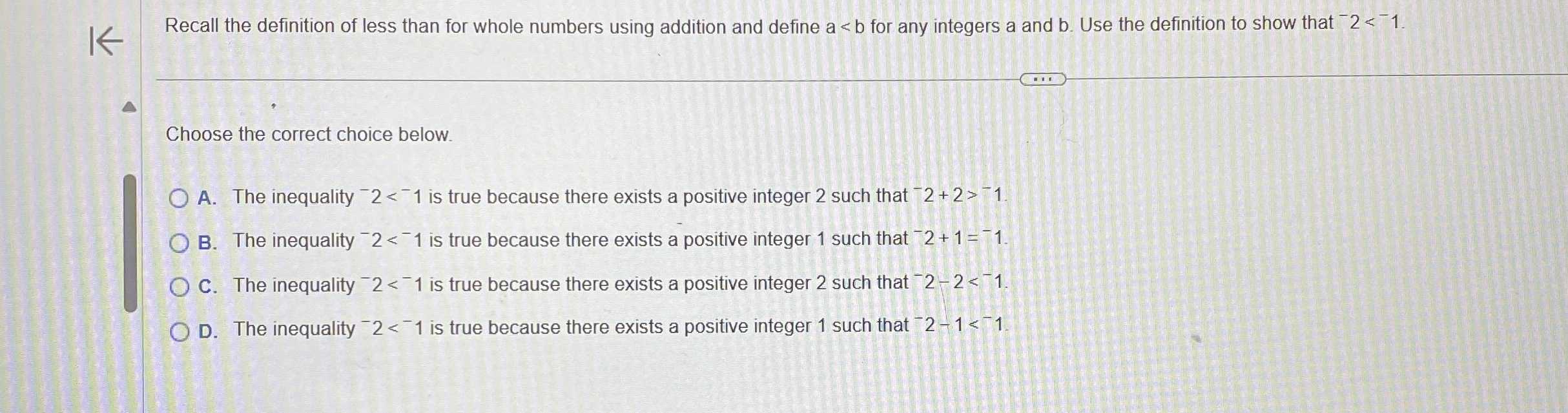 Solved Recall the definition of less than for whole numbers | Chegg.com