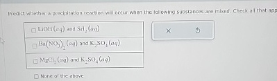 Solved Predict whether a precipitation reaction will occur | Chegg.com