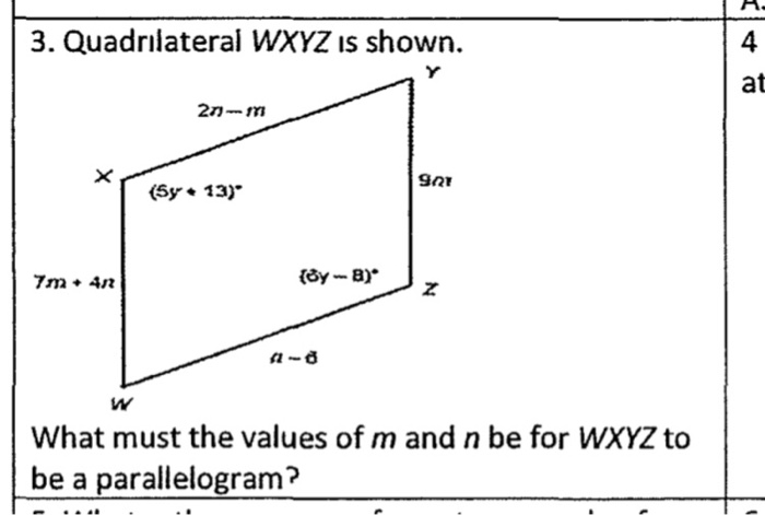 Solved 3. Quadrilateral WXYZ is shown. 27-1 90 (5y + 13) 7m. | Chegg.com