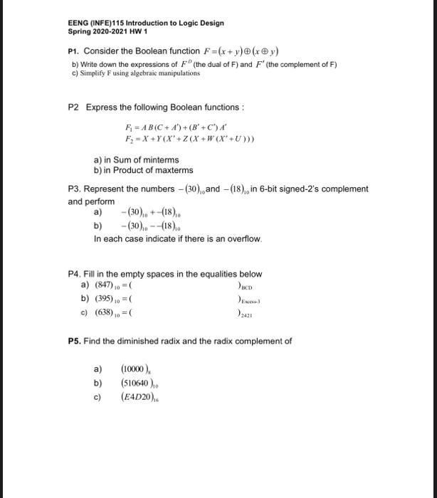 Solved EENG (INFE)115 Introduction to Logic Design Spring | Chegg.com