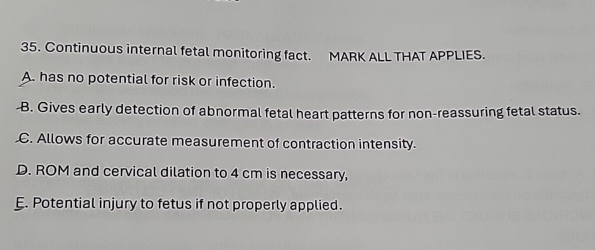 Solved Continuous internal fetal monitoring fact.MARK ALL | Chegg.com