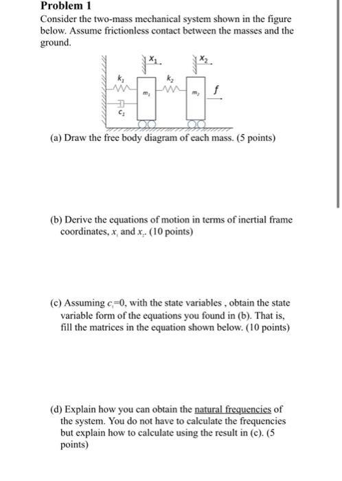 Solved Problem 1 Consider the two-mass mechanical system | Chegg.com