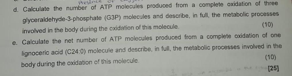 Solved d. Calculate the number of ATP molecules produced | Chegg.com