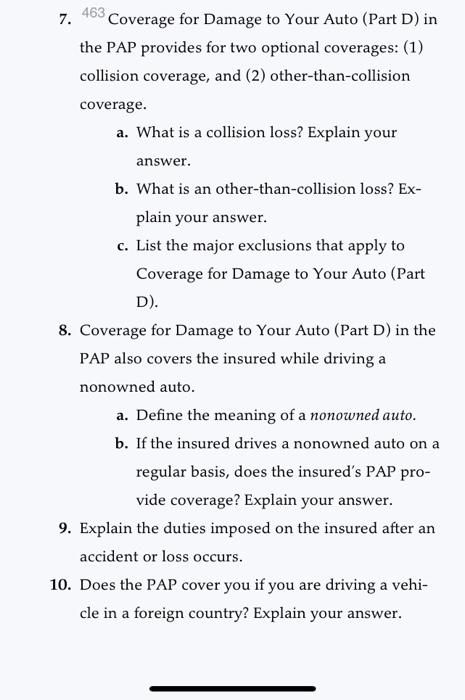 Solved 1. The Personal Auto Policy provides several | Chegg.com
