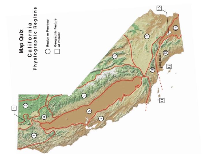 Solved Map Quiz California Physiographic Regions Region or | Chegg.com