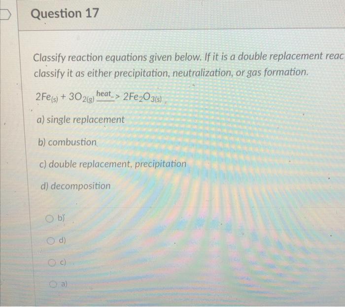 Solved Classify reaction equations given below. If it is a | Chegg.com