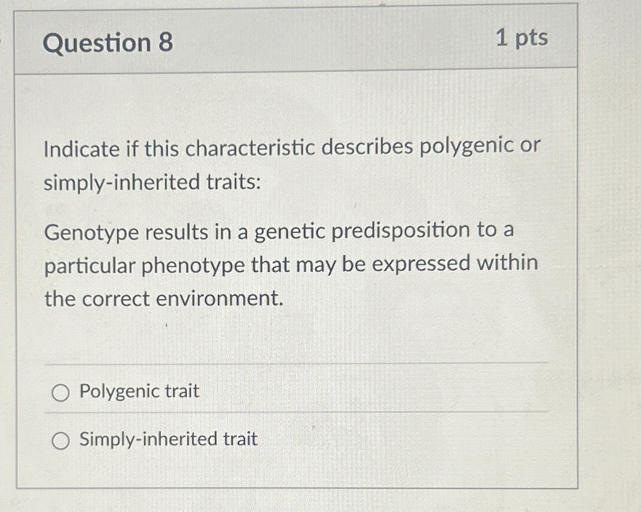 Solved Question 81 ﻿ptsIndicate if this characteristic | Chegg.com