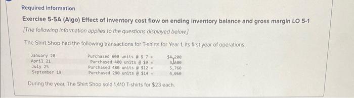 Solved Required information Exercise 5-5A (Algo) Effect of | Chegg.com