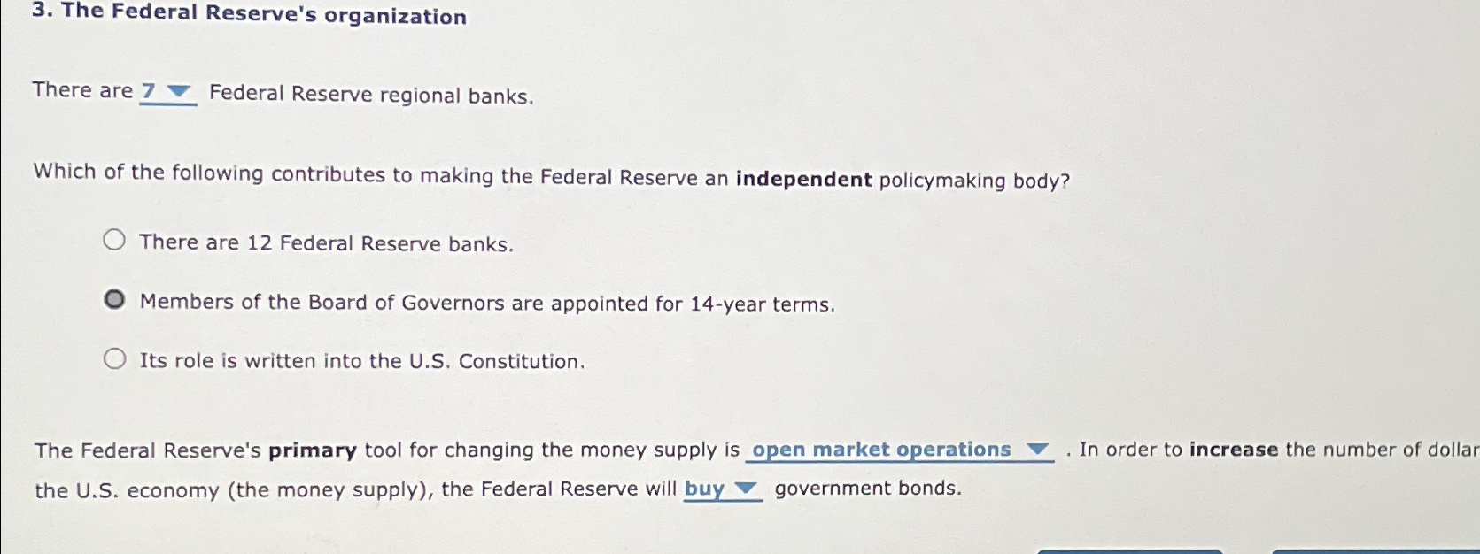 Solved The Federal Reserve's organizationThere are 7 | Chegg.com