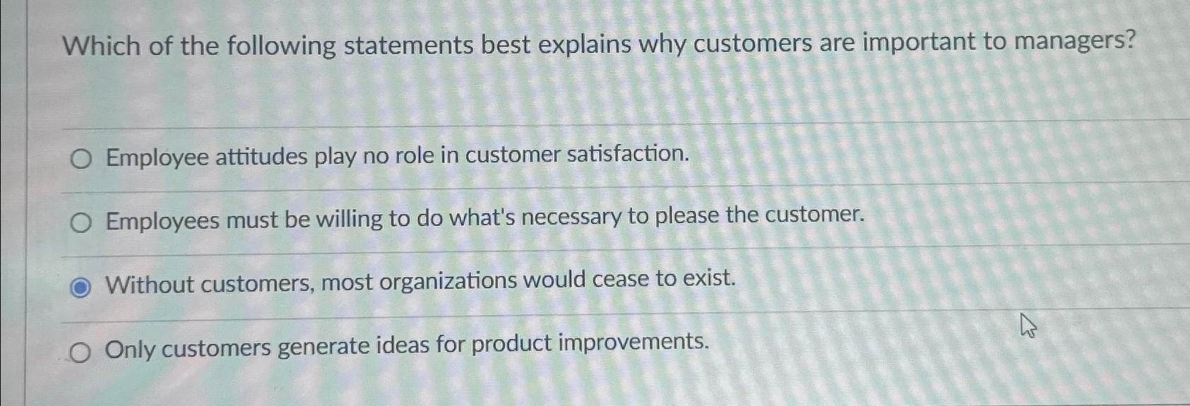 Solved Which of the following statements best explains why | Chegg.com