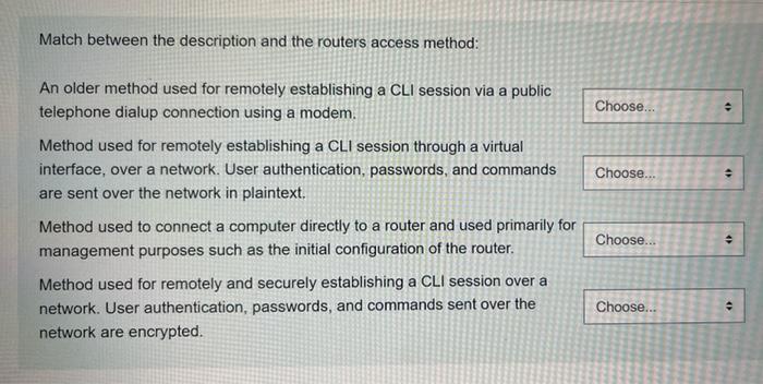 Solved Match between the description and the routers access | Chegg.com
