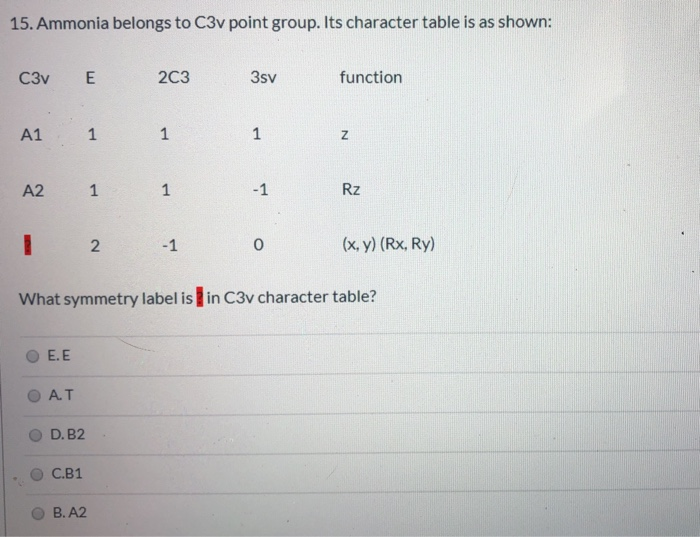 Solved 15. Ammonia belongs to C3v point group. Its character | Chegg.com