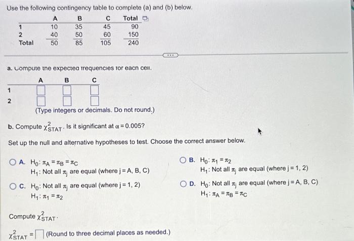 Solved Use the following contingency table to complete (a) | Chegg.com