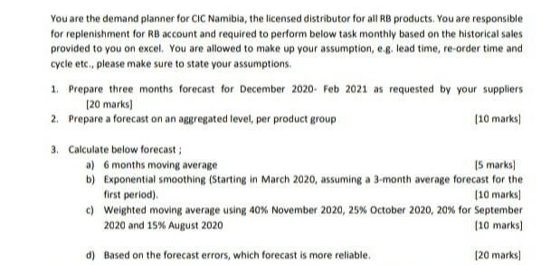 You are the demand planner for CIC Namibia, the | Chegg.com