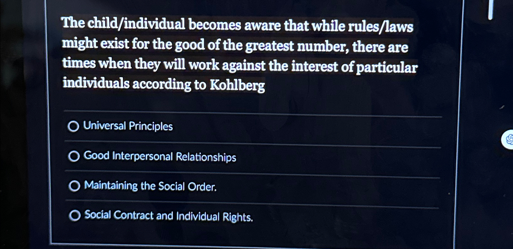 Solved The child/individual becomes aware that while | Chegg.com