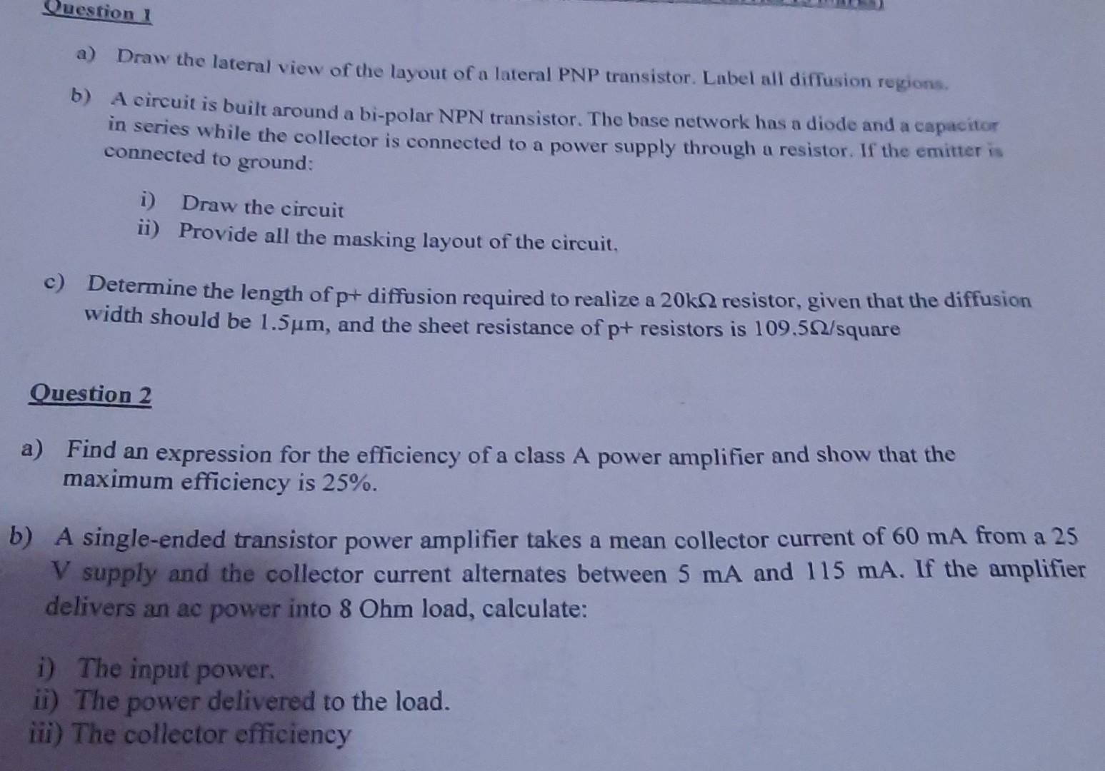 Question 1 a) Draw the lateral view of the layout of | Chegg.com