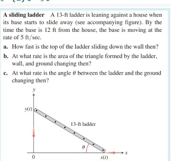 Solved A sliding ladder A 13-ft ladder is leaning against a | Chegg.com