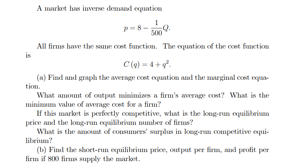 Solved A market has inverse demand equation \[ | Chegg.com