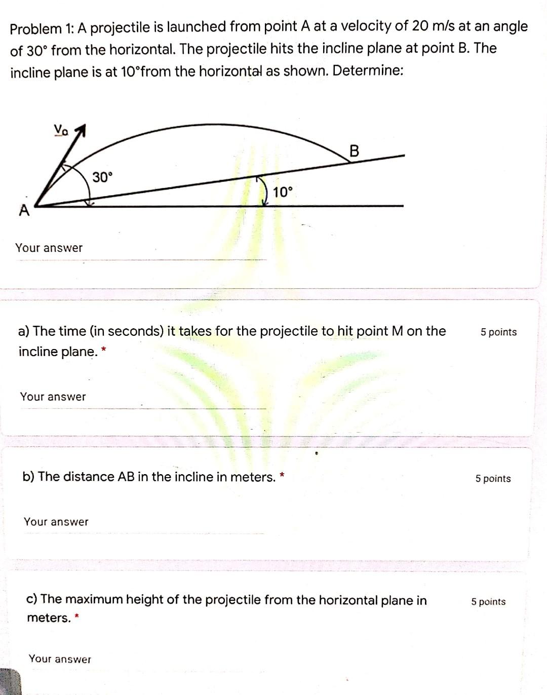 Solved Problem 1 A Projectile Is Launched From Point A At A Chegg