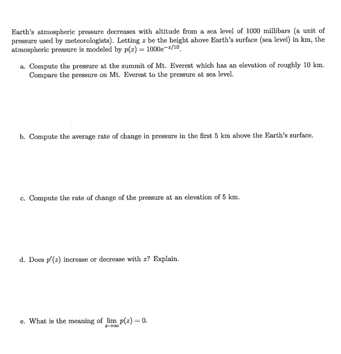 Earth's atmospheric pressure decreases with altitude | Chegg.com