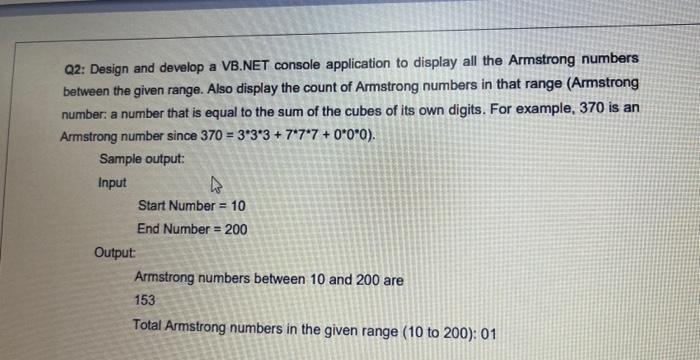 Solved Q2: Design and develop a VB.NET console application | Chegg.com