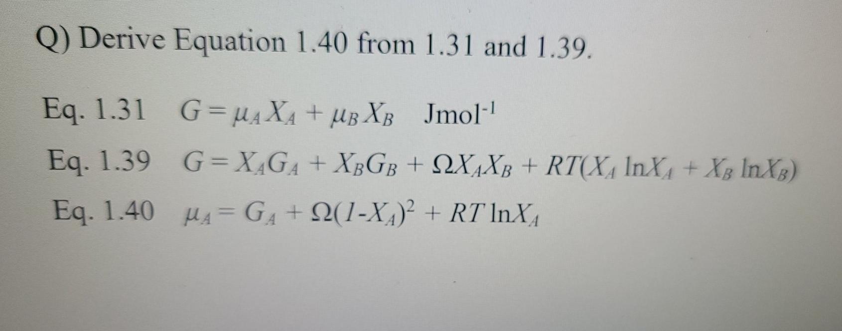 Q) Derive Equation 1.40 from 1.31 and 1.39. Eq. 1.31 | Chegg.com
