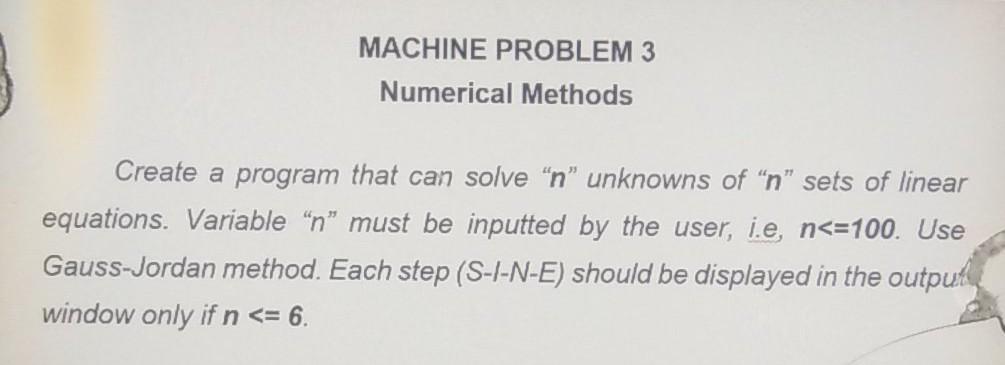 MACHINE PROBLEM 3 Numerical Methods Create a program | Chegg.com