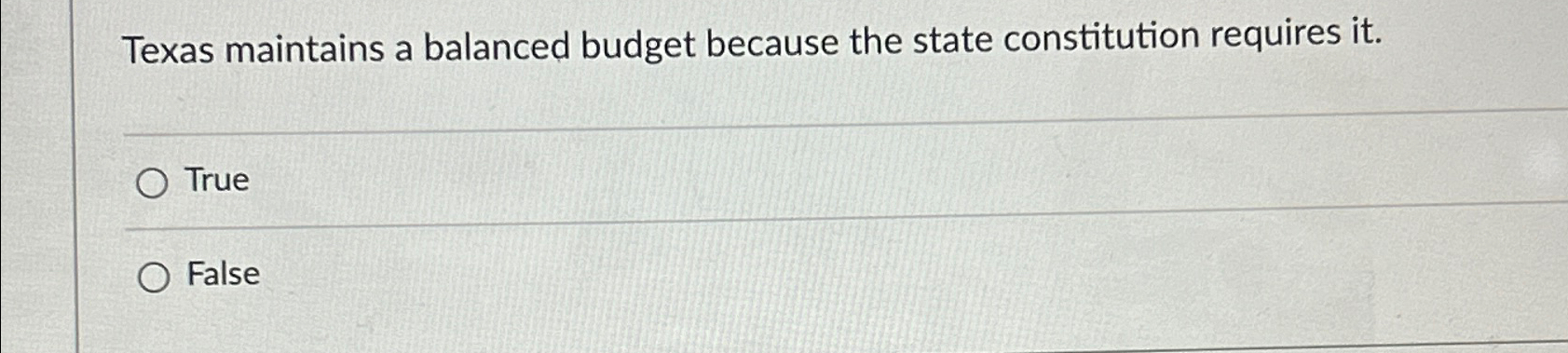 Solved Texas maintains a balanced budget because the state | Chegg.com